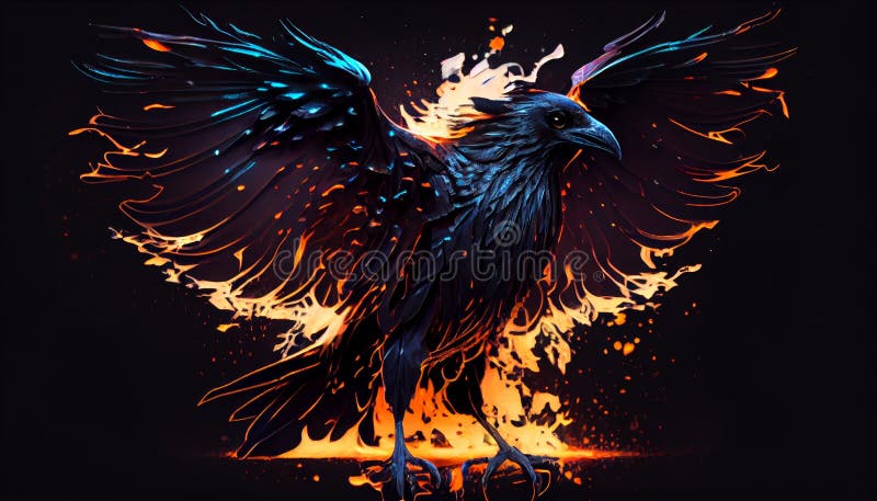 Horrorcore Crow with Wings Spread Dark Effect Image Generative AI Stock ...