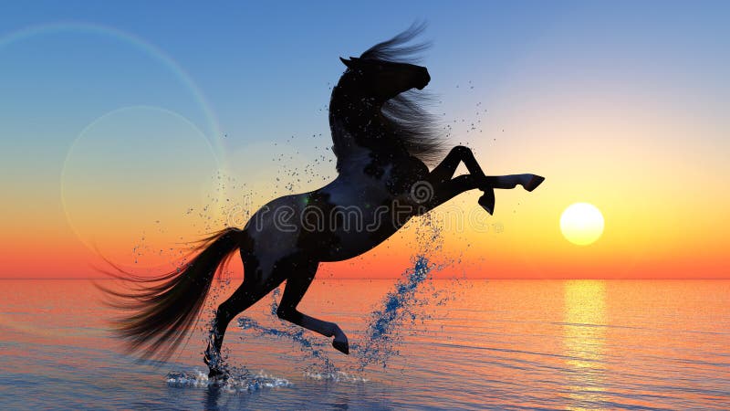Horse against a sunset stock illustration. Illustration of action ...