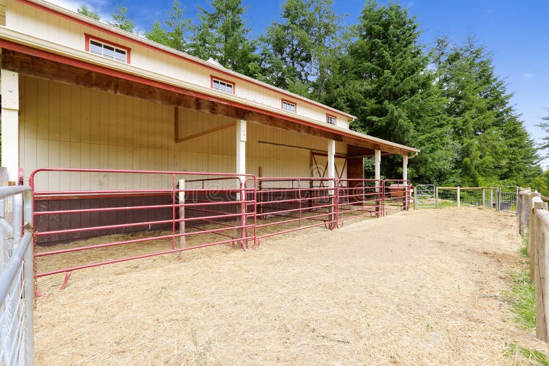 Horse Barn with Outside Stable Stock Photo - Image of blue, brown: 45102936