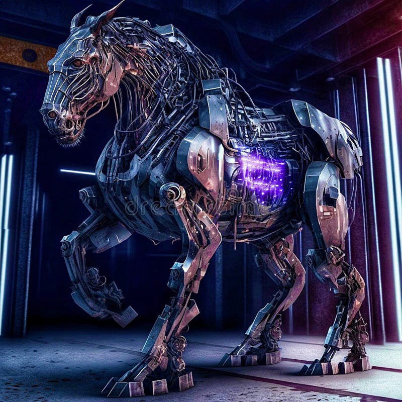 A Horse with Machine and Black Background Stock Illustration ...