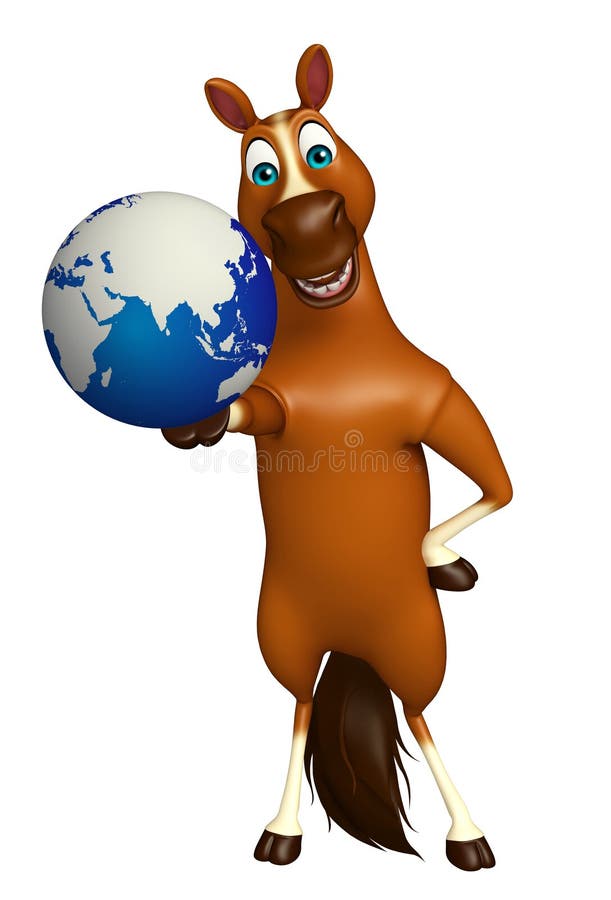 Horse Cartoon Character with Earth Stock Illustration - Illustration of ...