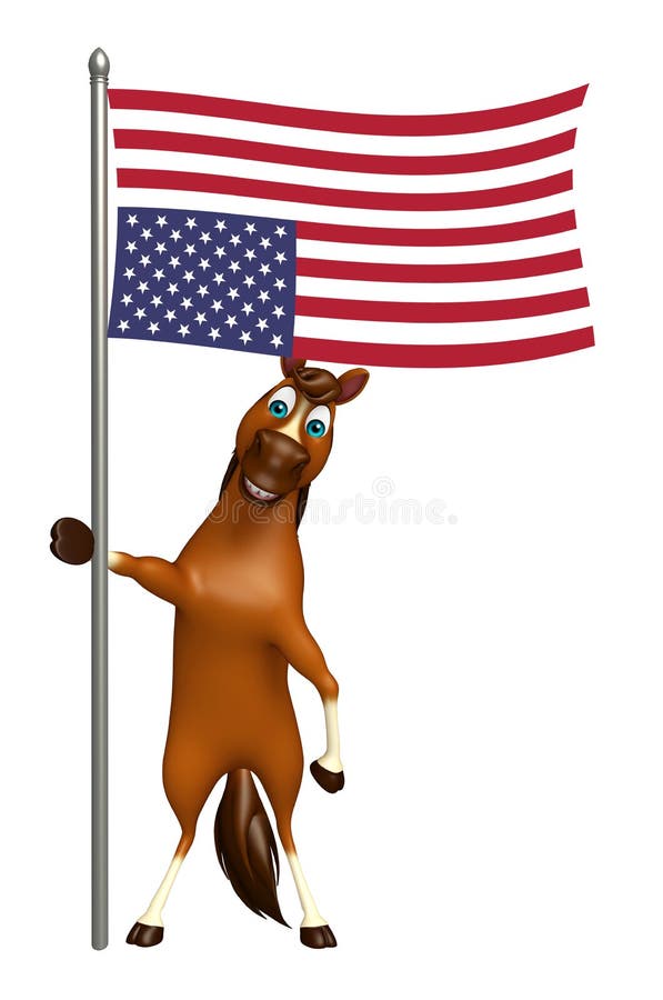 Horse Cartoon Character with Flag Stock Illustration - Illustration of ...