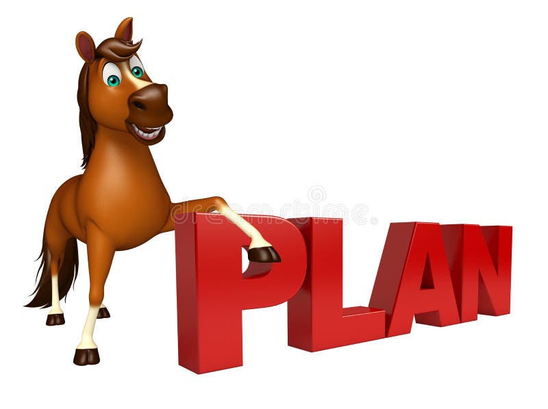 Horse Cartoon Character with Plan Sign Stock Illustration ...