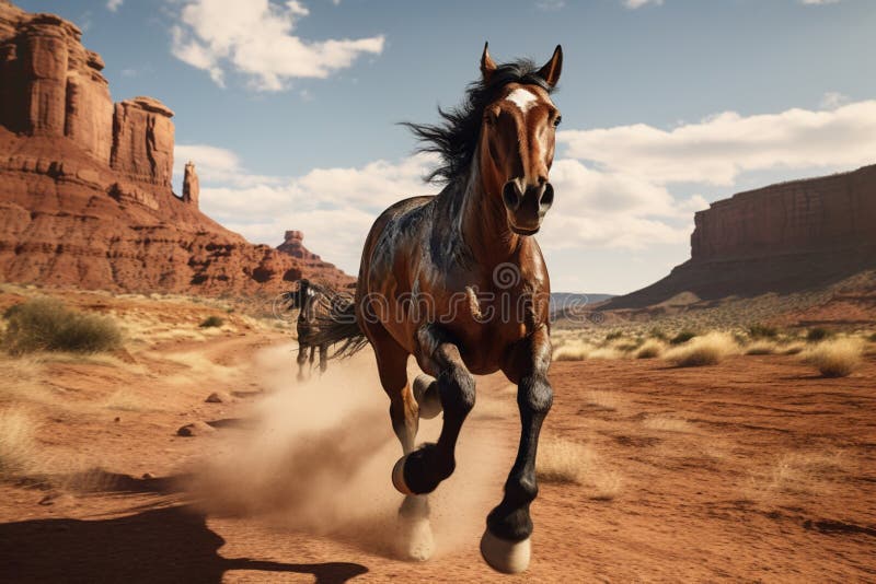 Horse Charging through an Old Western-inspired Landscape Stock ...