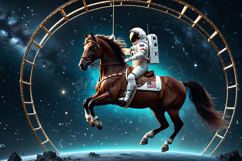 A Horse Defying Gravity, Riding an Astronaut Floating in the Abyss of ...