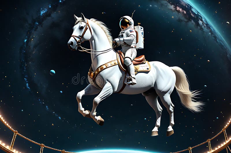 A Horse Defying Gravity, Riding an Astronaut Floating in the Abyss of ...