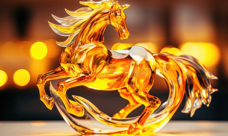 Horse in Dynamic Pose Statuette Made of Glass. Fantasy Horse. Fire ...