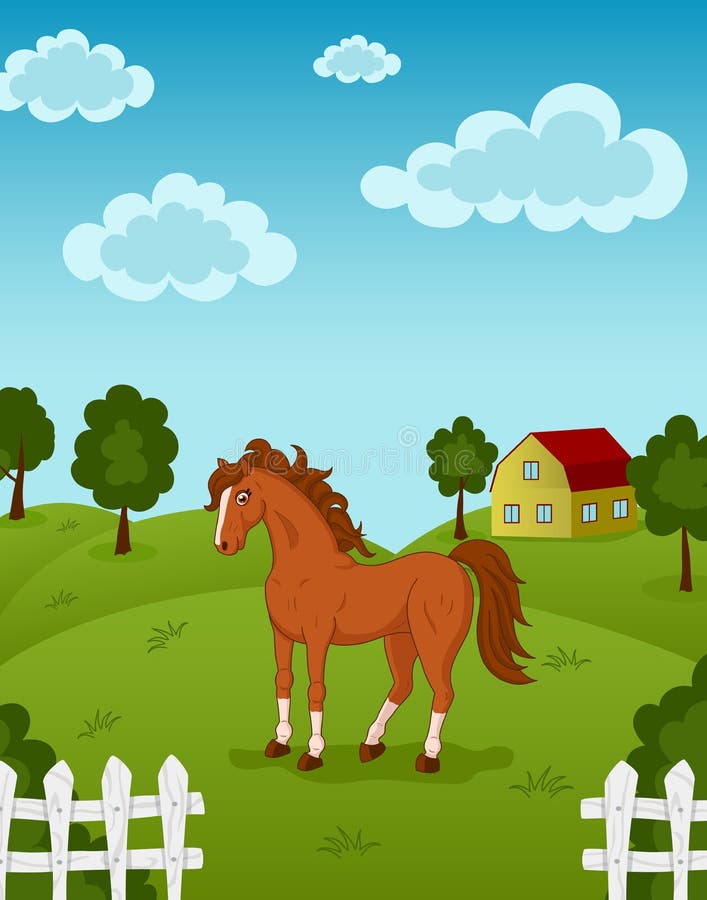 Horse on farm stock vector. Illustration of field, equestrian - 51879606