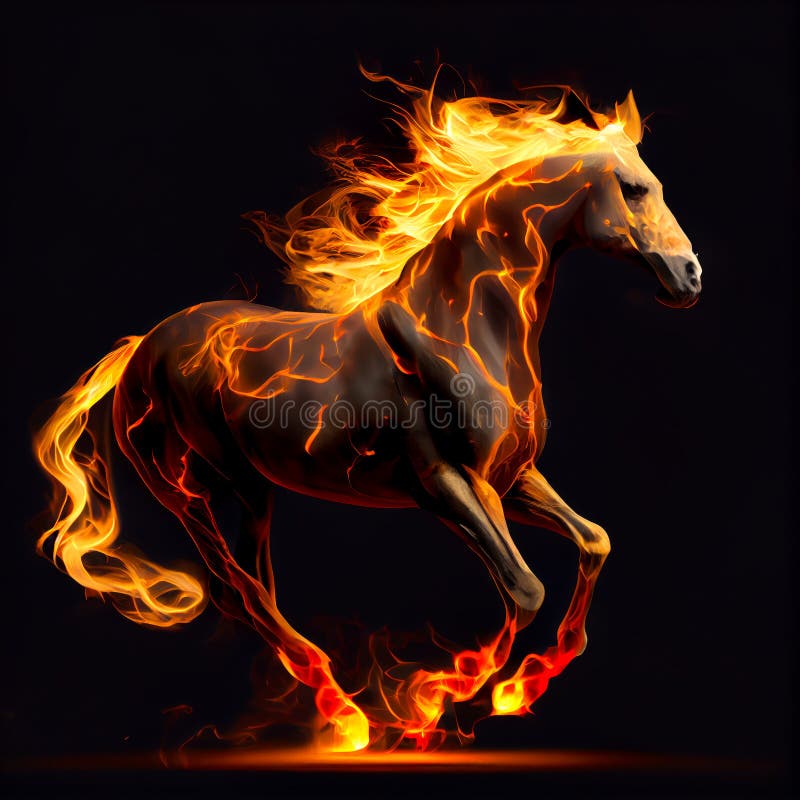 Horse that is on Fire on a Black Background. Generative AI Stock Image ...