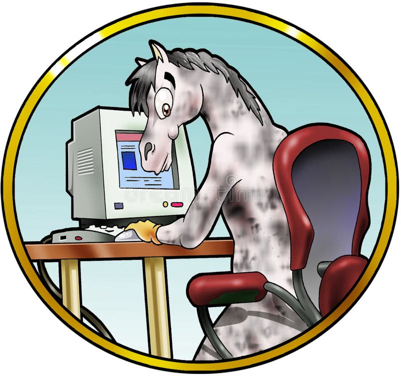Horse in Front of a Computer Stock Illustration - Illustration of ...