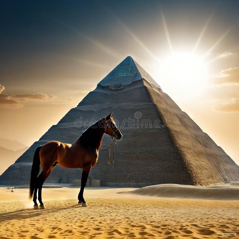 A Pyramid is in Front of a Mirror, Reflecting the Pyramid and the Sun ...