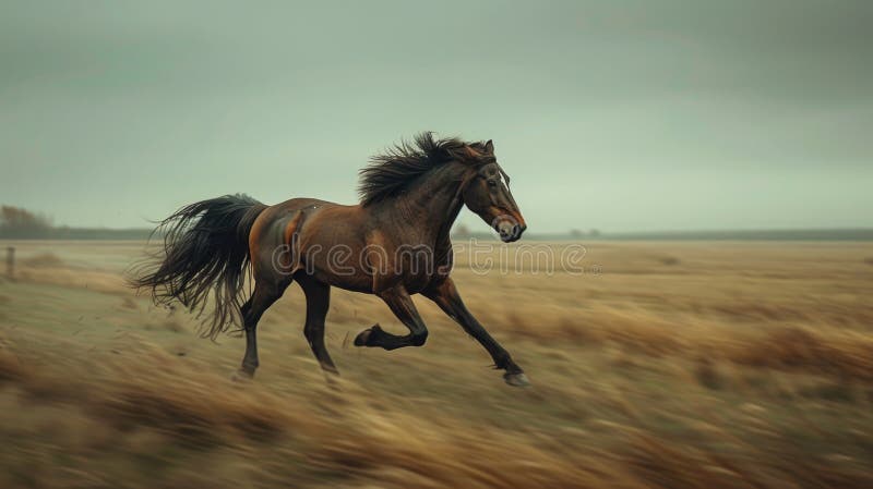 A Horse Galloping Across an Open Field, Dynamic Motion Blur Stock Image ...