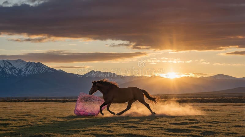 Majestic Mustang Galloping at Sunset Over Mountain Range Stock ...