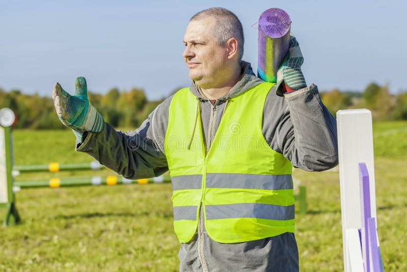 Horse Handler Talking on Hurdle Field Stock Image - Image of jockey ...