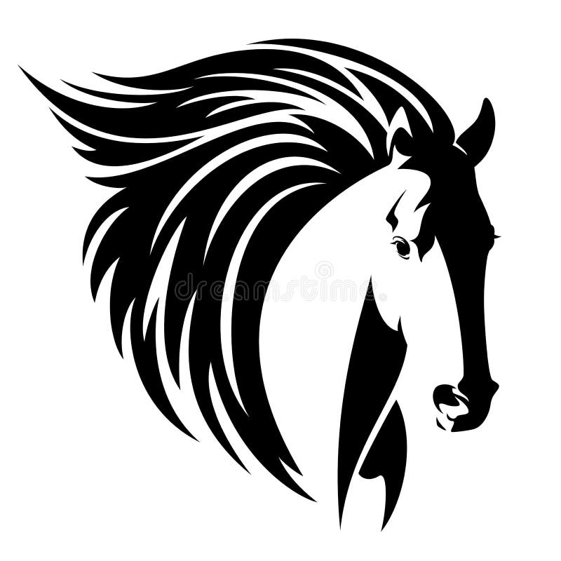 Horse Head with Long Mane Black Vector Stock Vector - Illustration of ...