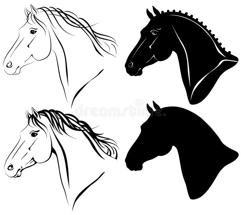 Set of 3 horse heads stock vector. Illustration of silhouette - 40767221