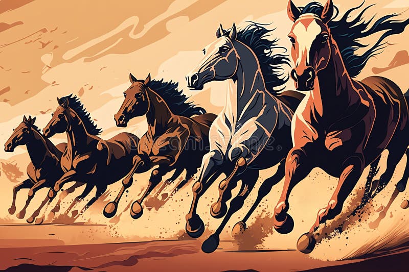 Horse Herd Run in Desert. Running Horses Stock Illustration ...