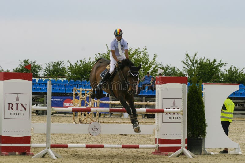 Equitation Contest, Horse Jumping Over Obstacle Editorial Stock Photo ...