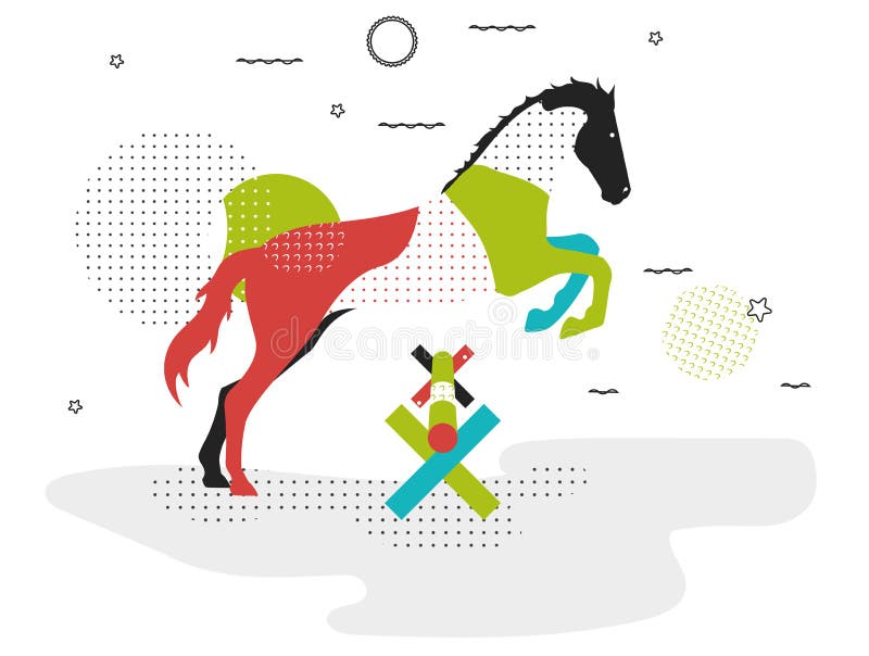 Horse Jumping. Horse Training. Horse in Pop Art Style, with Geometric ...
