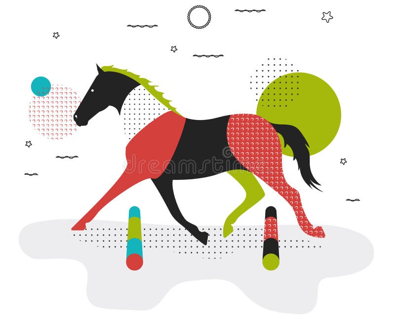 Horse Jumping. Horse Training. Horse in Pop Art Style, with Geometric ...