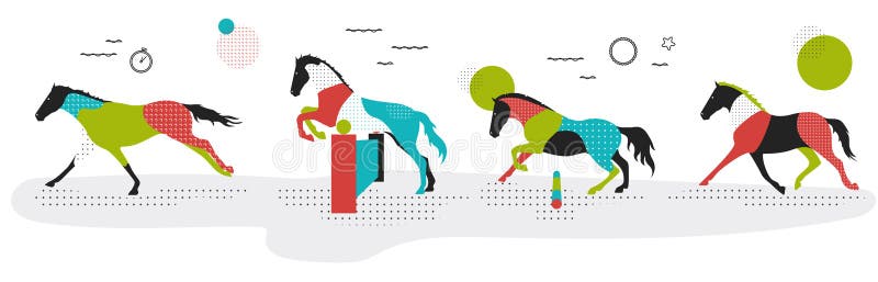 Horse Jumping. Horse Training. Horse in Pop Art Style, with Geometric ...
