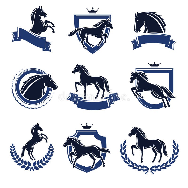 Horse Labels and Elements Set. Vector Stock Vector - Illustration of ...