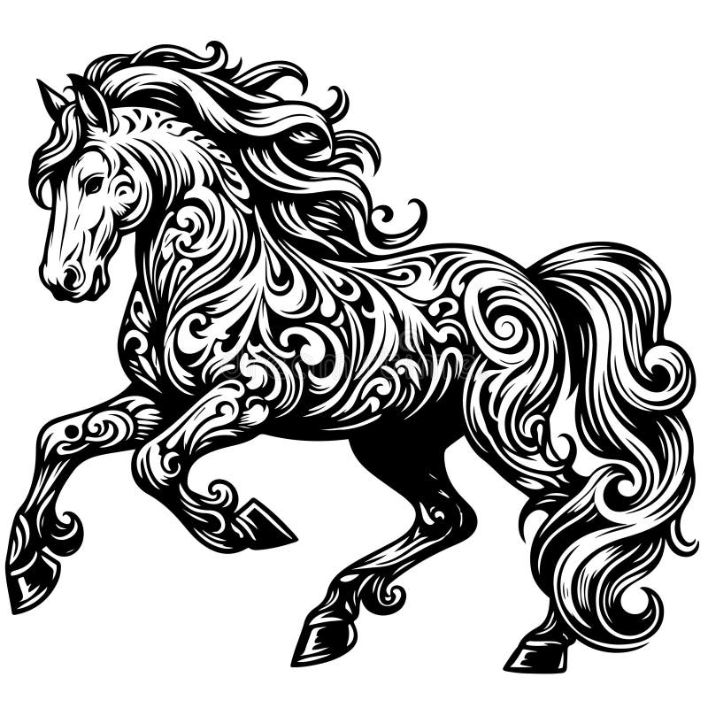 Horse Line Art Decal Tattoo Design Black and White Vector Logo Stock ...