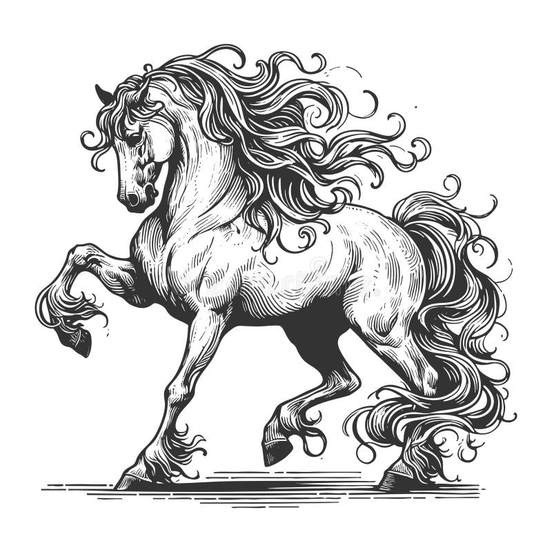 Majestic Horse Flowing Mane Vector Illustration Stock Vector ...