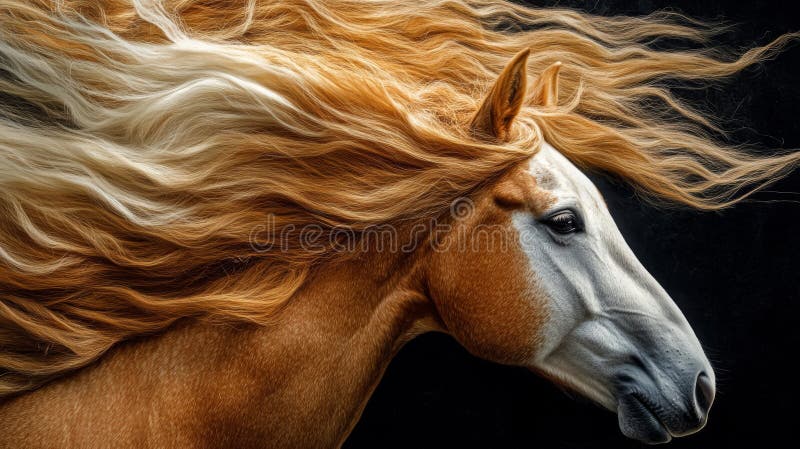 A Horse with Long, Flowing Mane and a White Face Stock Illustration ...