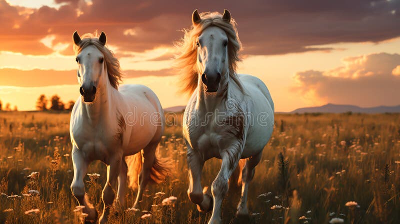 The Horse is Moving on the Meadow, Generative Ai Stock Illustration ...
