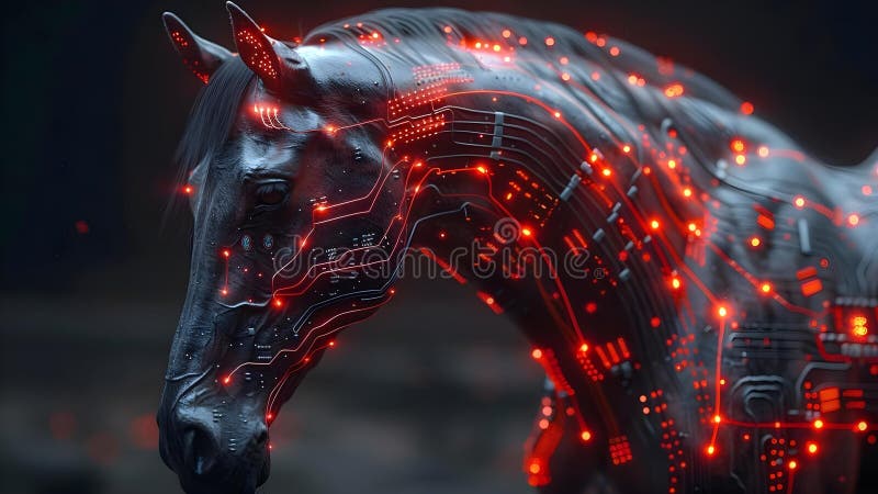Horse Neural Network AI Circuit Board in Equine Head Digital Brain ...