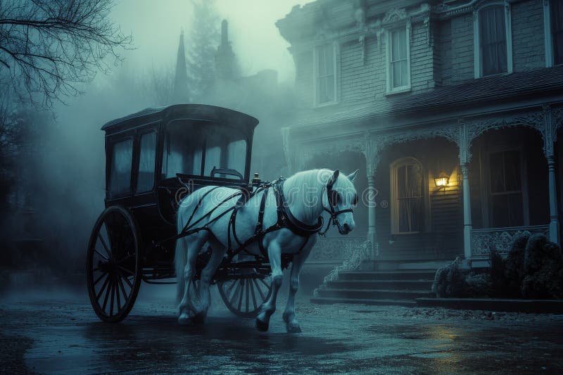A Horse is Pulling a Carriage in the Rain Stock Illustration ...