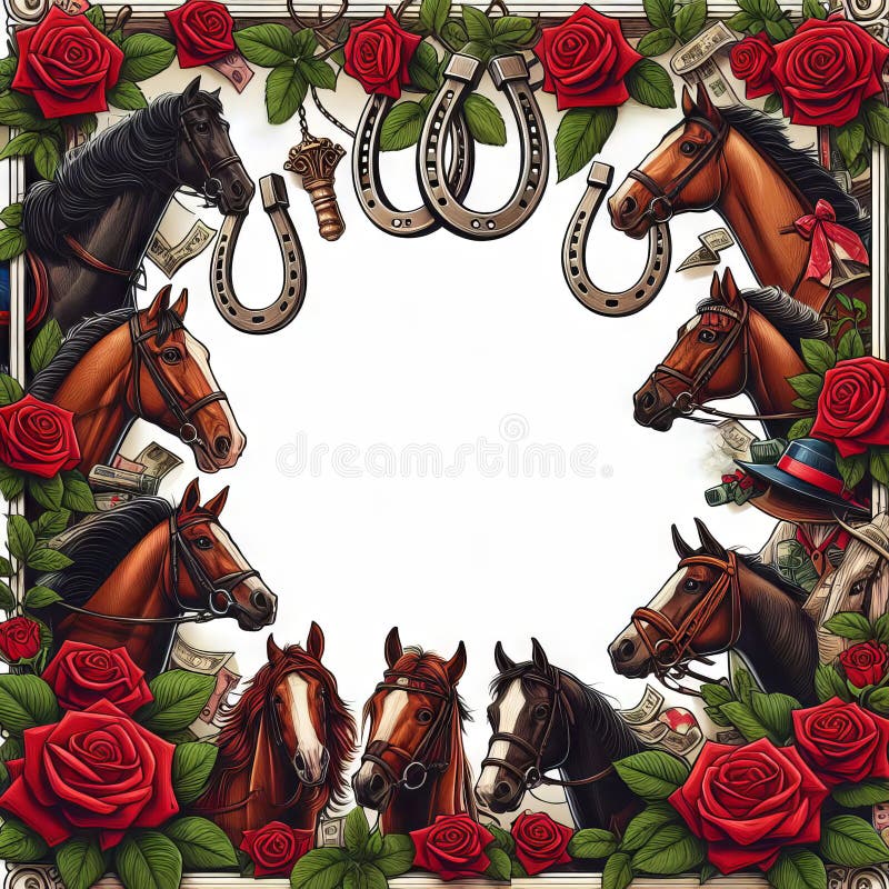 Horse Racing Borders And Frames Watercolor Horse Racing Party Welcome