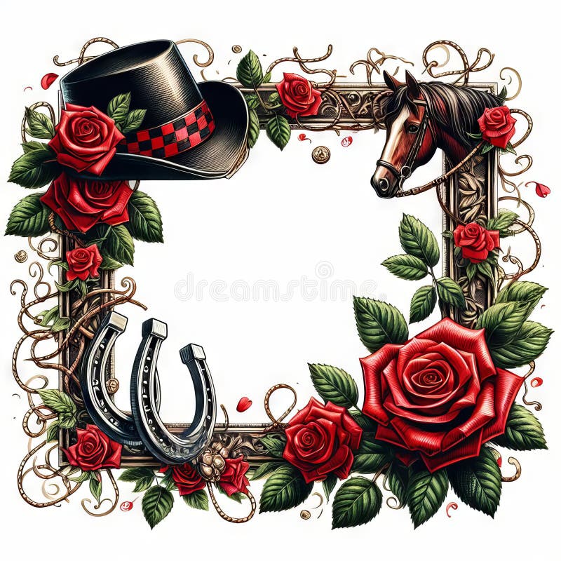 Horse Racing Borders And Frames Watercolor Horse Racing Party Welcome