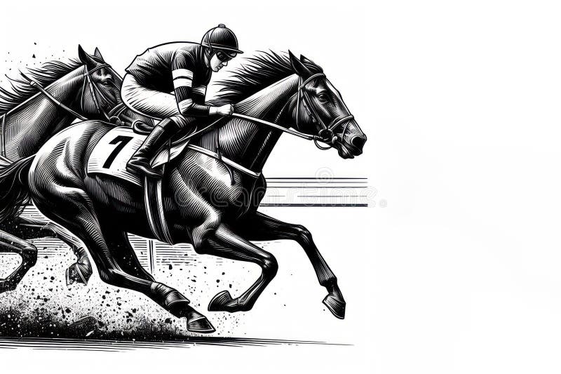 Horse Racing Illustrations Drawing on Solid White Background. Ai ...