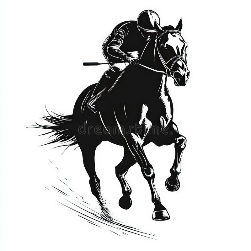 Horse Racing Silhouette , Black and White Illustration Isolated on ...