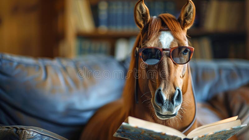 Horse Reading a Book stock illustration. Illustration of home - 327356654