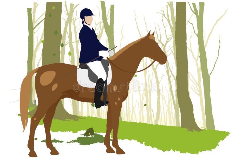 Horse rider in forest stock vector. Illustration of skill - 5961718