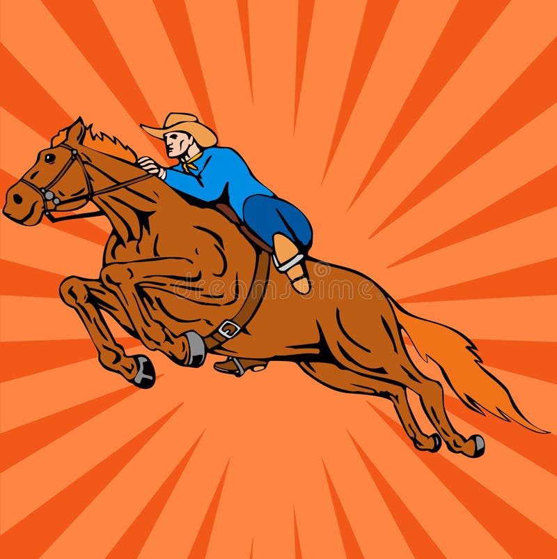 Horse and rider jumping stock illustration. Illustration of bucking ...