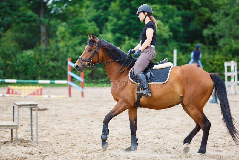 Horse Rider is Training in the Arena Stock Image - Image of girl ...