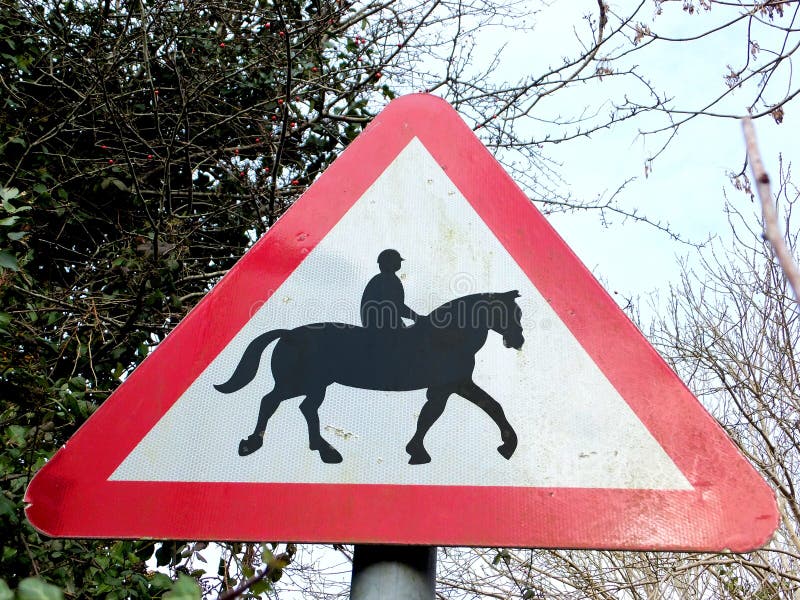 Horse Rider Warning Road Sign Stock Photo - Image of roadsign, horse ...