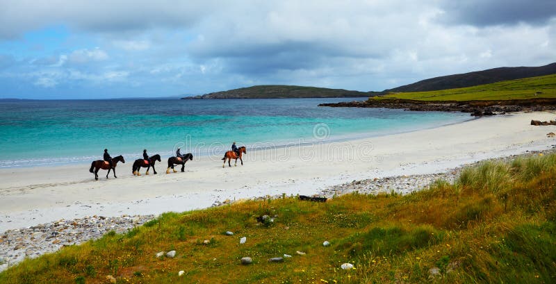 Horse and Riders on the Beach Stock Photo - Image of irish, europe ...