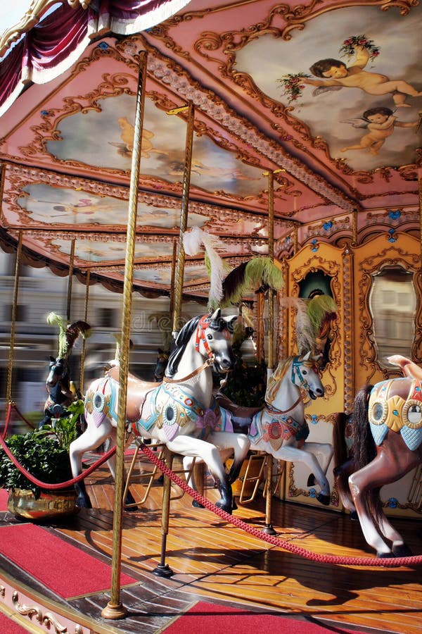 Horse Rides on a Merry-go-round Carousel Stock Photo - Image of ...
