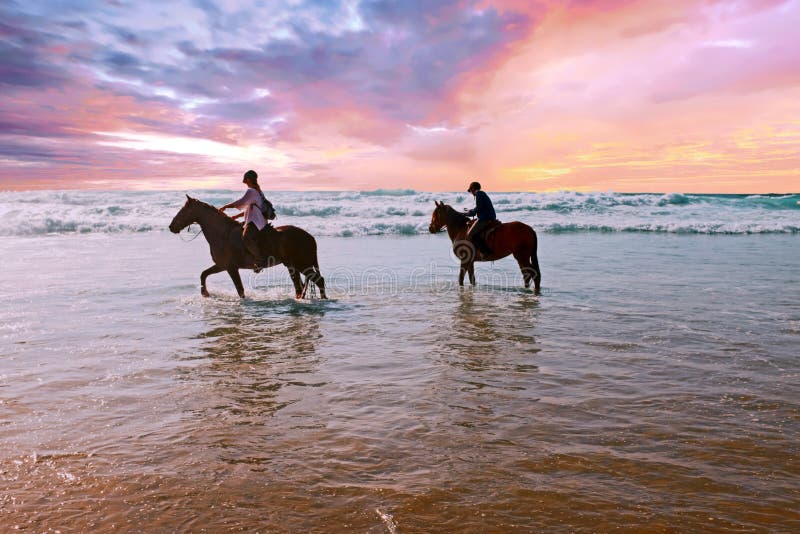 Horse Riding at the Beach at the Ocean Stock Image - Image of person ...
