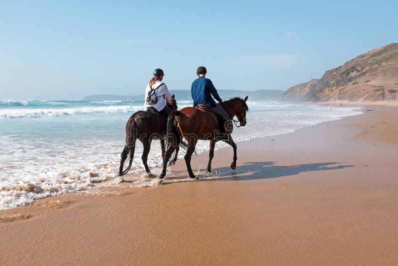 Horse Riding at the Beach at the Ocean Stock Image - Image of female ...