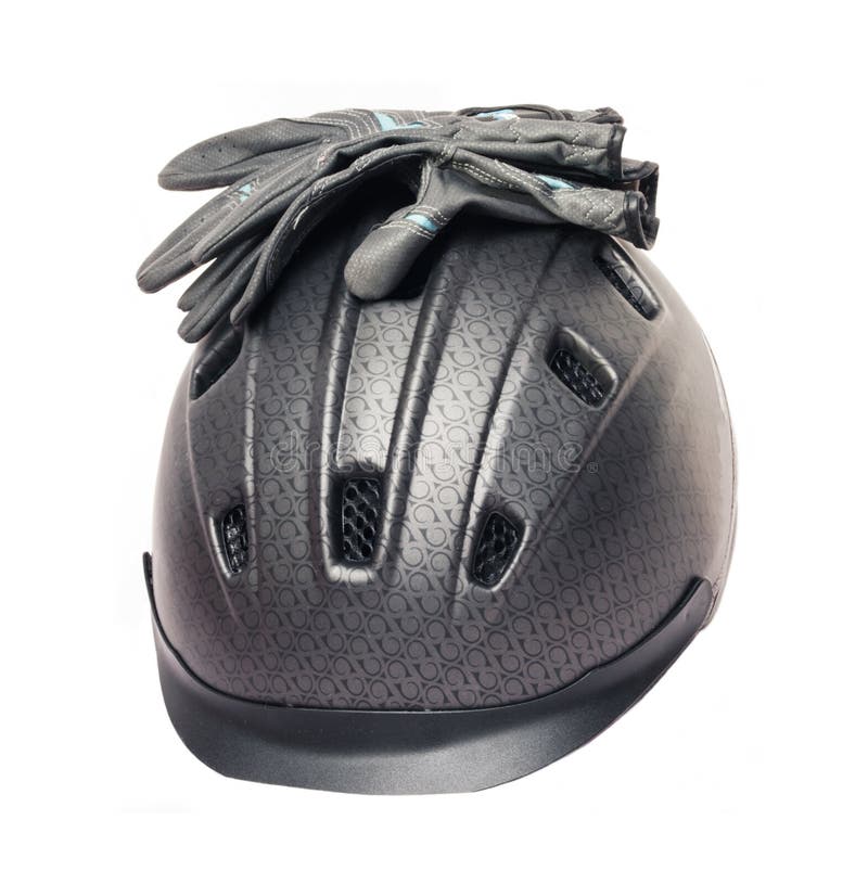 Horse Riding Grey Helmet and Gloves Stock Photo - Image of safety ...
