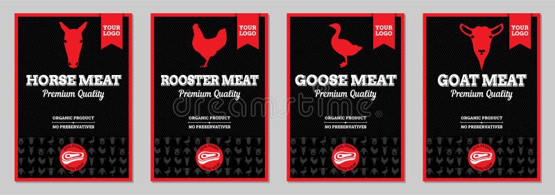 Horse, Rooster, Goose and Goat Meat Packaging Label Design Stock Vector ...