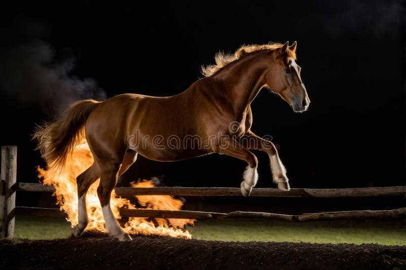 A Horse is Running through a Field with a Fire Behind it Stock Photo ...