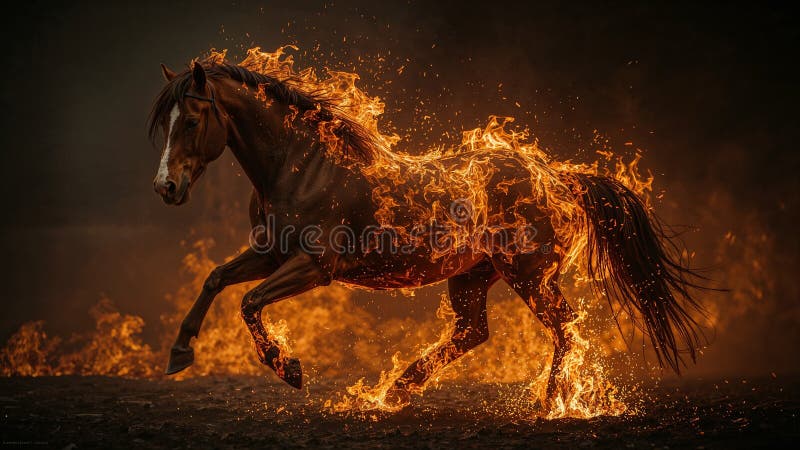 Fiery Black Horse Running Intense Flames Stock Photos - Free & Royalty ...