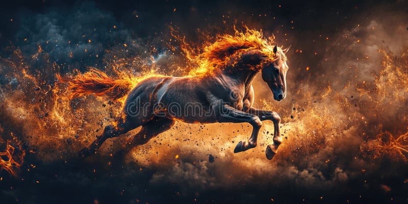 Horse Running through Fire Cloud Stock Image - Image of heat, animal ...